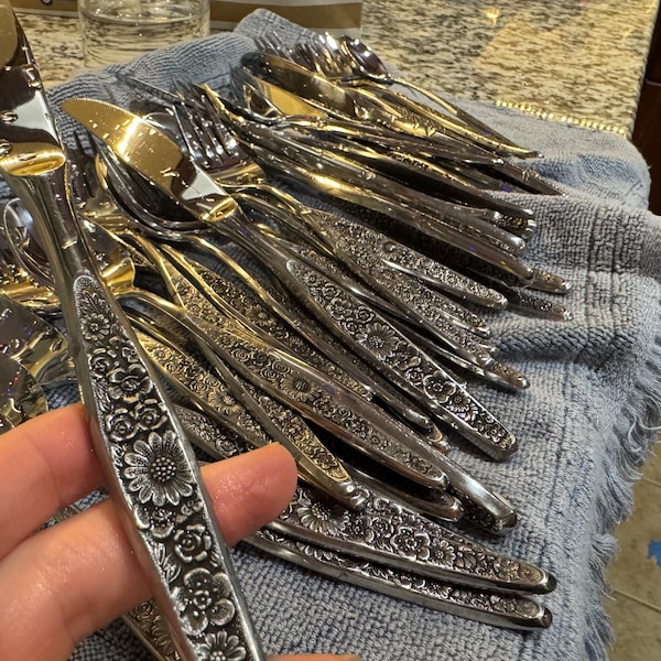 Vintage 1960s Oneida Community My Rose Stainless Flatware & Serving ...