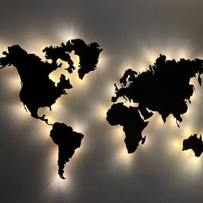 LED WORLD MAP / Wood World Map / Modern Home Decor / Led Wall Art / Led ...