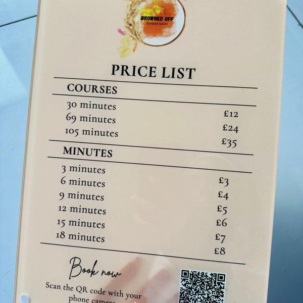 Personalised Acrylic Price List & QR Code | Beauty Salon Wall Sign ...