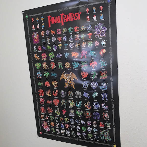 Final Fantasy 1 Retro NES Style Poster 4 Fiends Chaos Monsters & Heroes ...