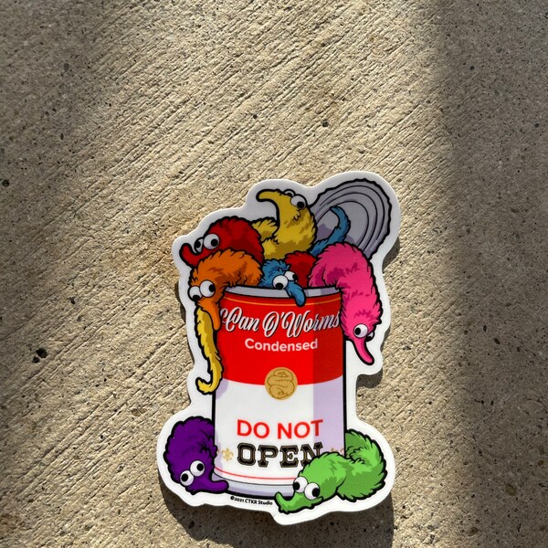 VS030 / Worm on a String Can of Worms Sticker / Funny Squirmy Worm ...