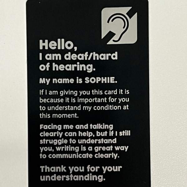 Deaf and Hearing Impairment Personalised Aluminium Awareness Card. 0 ...