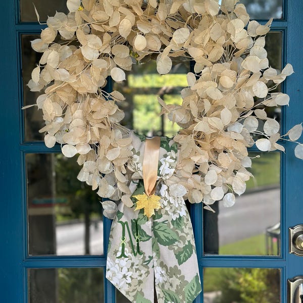 Spring Green Stripe Monogram Wreath Sash for Front Door, Personalized ...