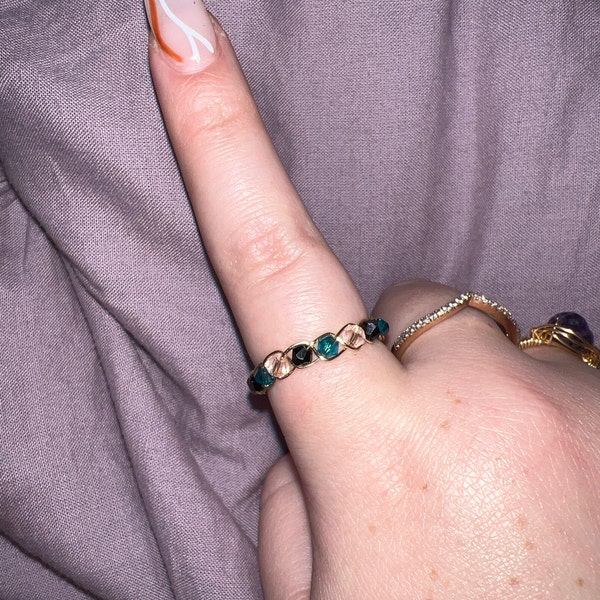 Custom Braided Bicone Crystal Rings Customizable, Rainbow, Colorful ...