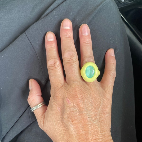 White Gummy Porcelain Glossy Look Handcrafted Bold Chunky Ring With ...