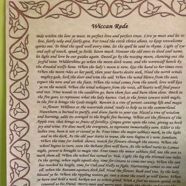 Wiccan Rede Full Version A4 Poster on Parchment Paper Pagan Gift - Etsy