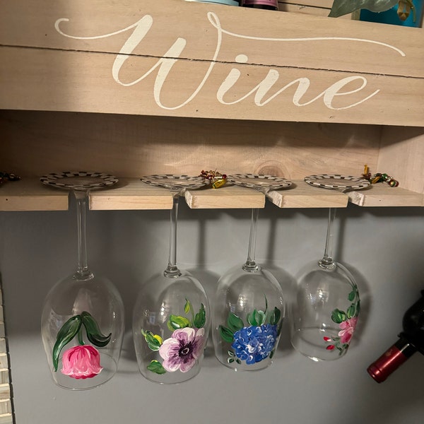 Hand Painted Flower Wine Glass - Etsy