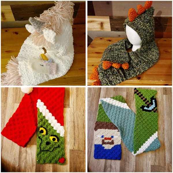 Crochet Pattern Minecraft Scarf, C2C Pattern Steve & Diamond Pickaxe ...