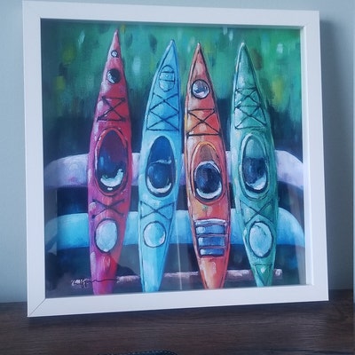 Colorful Kayaks, Lake House Decor, Red Kayak Gifts for Dad, Mountain ...