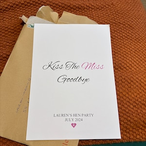 Kiss the Miss Goodbye, Hen Do Keepsake, Hens Night Supplies, Hens Night ...