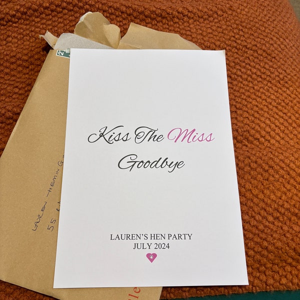 Kiss the Miss Goodbye, Hen Do Keepsake, Hens Night Supplies, Hens Night ...