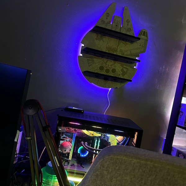 Millennium Falcon Inspired Display Shelf Led Lighted Sign Star Wars