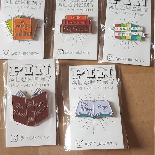 Book Enamel Pin Set | 5 Lapel Pins | Reading Hat Pins | Bookish Enamel ...