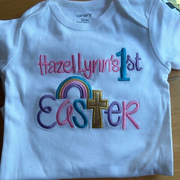 Personalized 1st Easter - Girls Embroidered Rainbow First Easter Shirt ...
