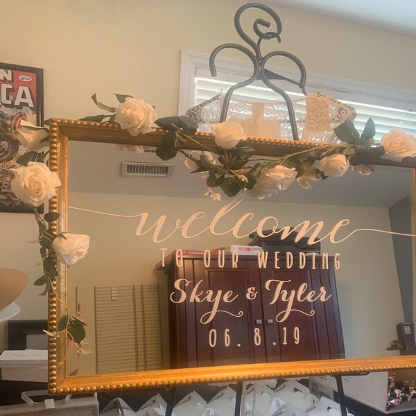 Simple Personalized Wedding Welcome Sign Names and Date Decal -wall ...