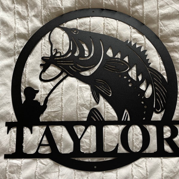 Fish Metal Name Sign, Bass Fishing Metal Monogram, Fishing Gifts for ...