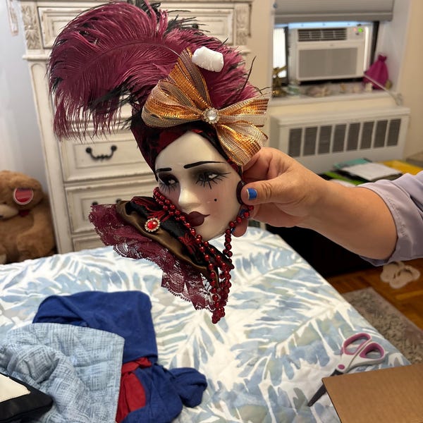 Unique Creations Med Pierrot Jester Clown Lady Face Mask Table Top or ...