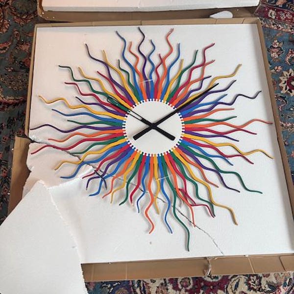 Large Colorful Wall Clock, Handmade Unique Wooden Wall Clock, Sunburst ...