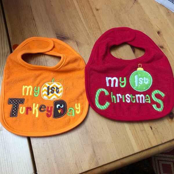 PERSONALIZED Baby's First Bib Set, 7 Adorable Appliqued Baby or Toddler ...