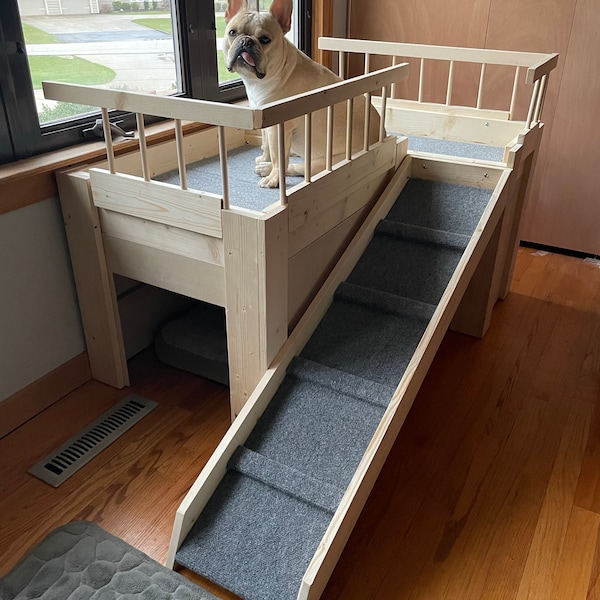 The juniorwood Raised Dog Bed With Ramp and Dog House Elevated Dog Bed ...