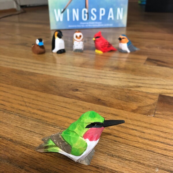 Hummingbird Wooden Figurine Ruby-throated Gift Decoration Handmade Bird ...