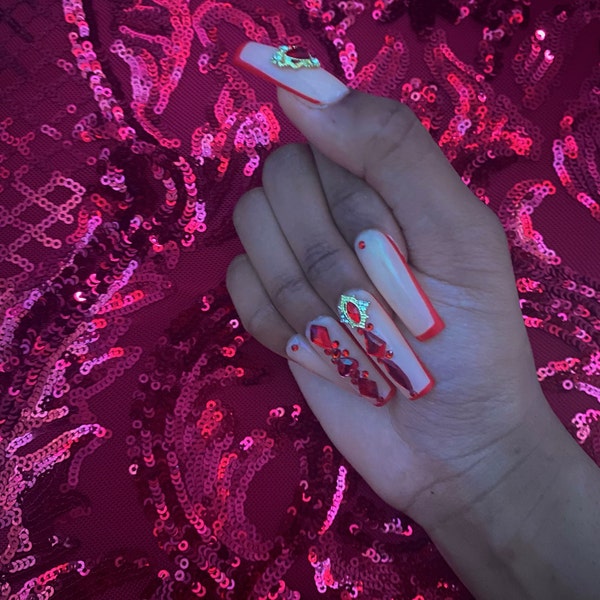 XXXL Square Full Bling Press on Nails Swarovski Extra Long Nails Custom ...