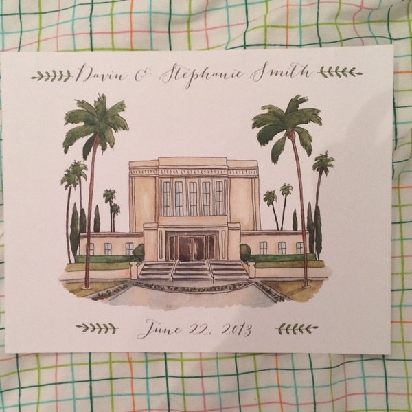 Gilbert, Arizona LDS Temple (side View) Drawing and Water Color ...