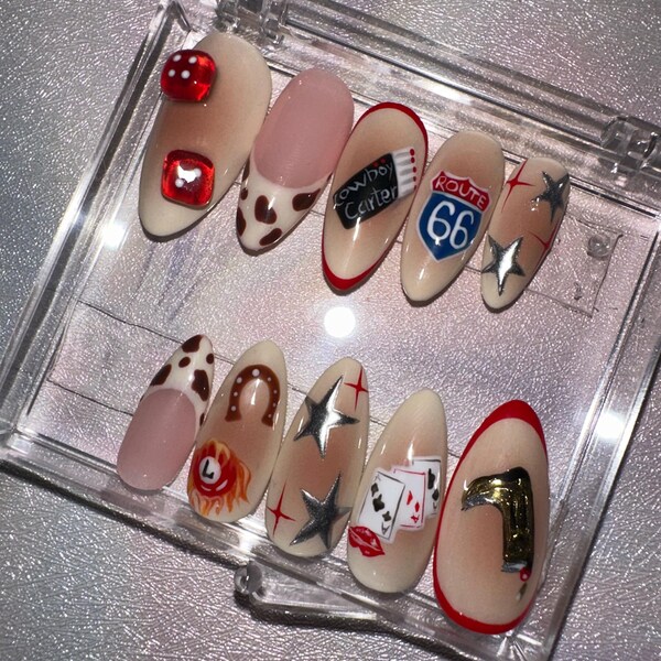 Custom Western Cowboy Press on Nail, Route 66 Vegas Dice Poker Themed ...