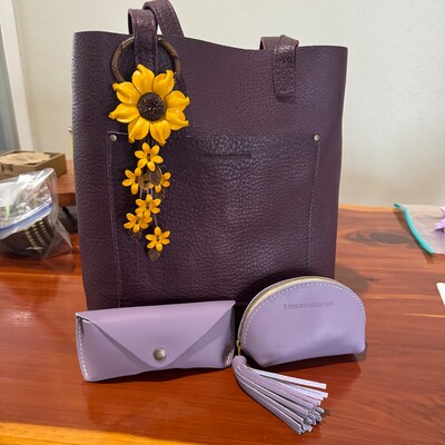 Karen's ORANGE Daisy Small-eeerr Leather Keychain & Charm With Antique ...