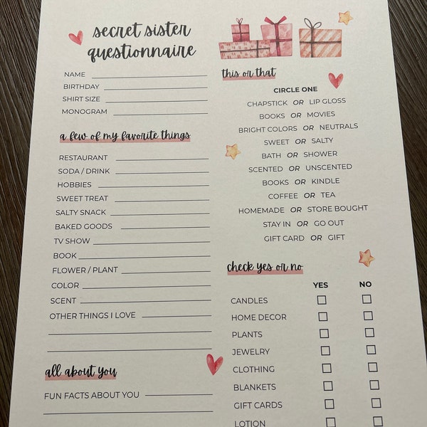 Halloween Secret Sister Questionnaire, Fall Gift Exchange Survey and ...
