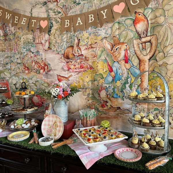 Peter Rabbit Backdrop (5x7 Feet), Pastel Easter Woodland Baby Shower ...