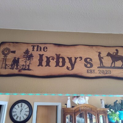 Outdoor Western Ranch House Sign Custom Wood Cowboy Decor Distressed ...