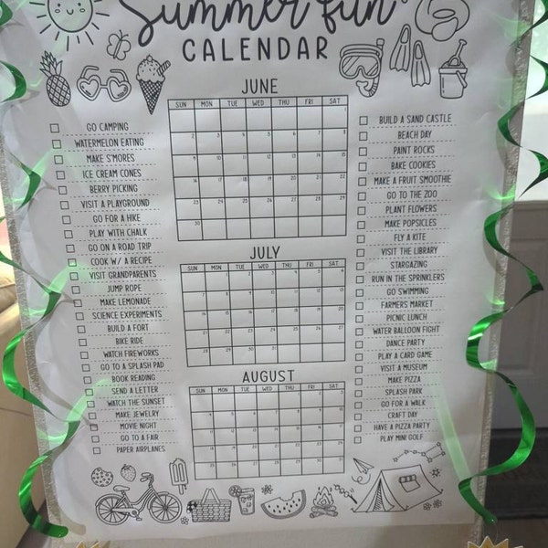 Editable Summer Calendar Poster Printables Summer Fun Bucket List ...