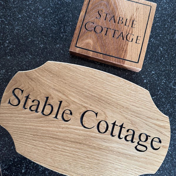 Personalised French Oak Hanging House Sign - Custom Carved Outdoor ...