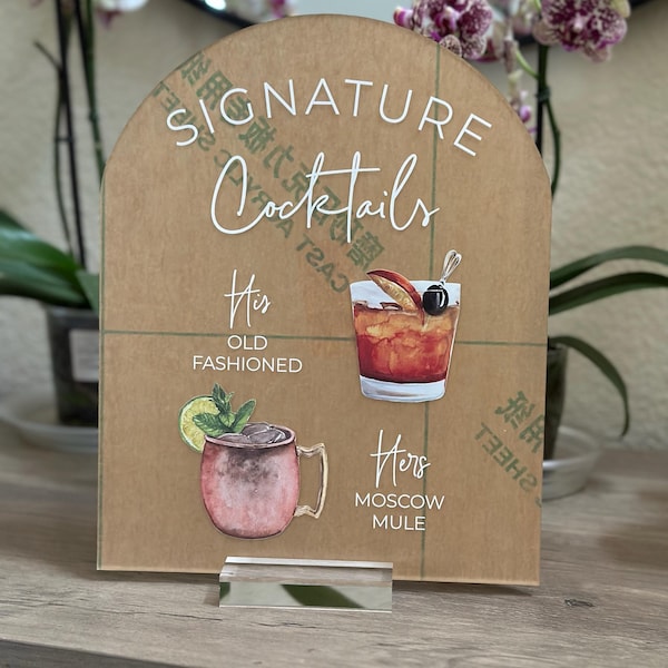 Bar Menu Signature Cocktails Custom Clear Glass Look Acrylic Wedding ...