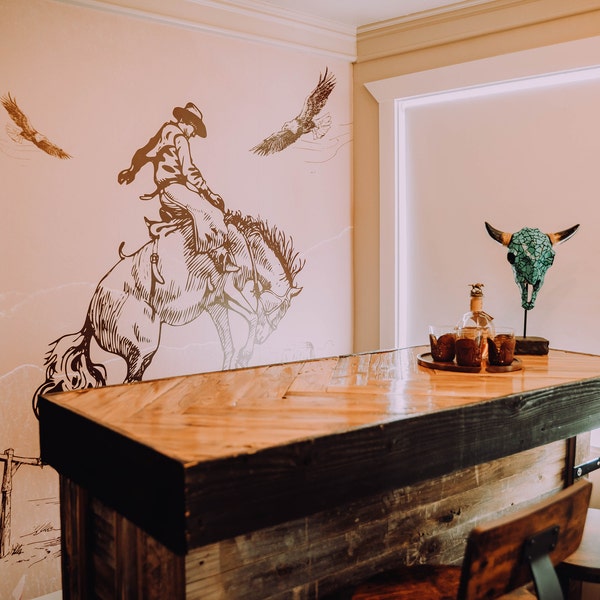 Western Cowboy Wall Decal, Southwestern Wallpaper, Wild West Wall Mural ...
