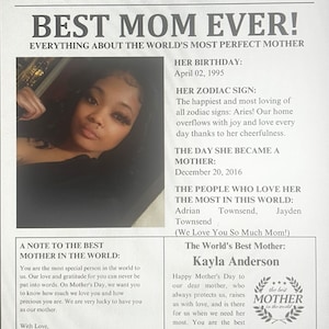 Mothers Day Newspaper Template, Mothers Day Gift Personalized, Mothers ...