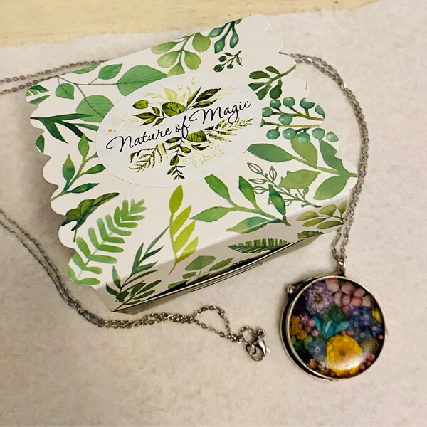 Forest Pendant With Real Mushrooms, Hepatica Flowers, Fern, Pink ...