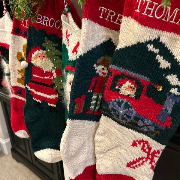 Personalized Knit Wool Christmas Stocking: Santa, Rudolph, Train - Etsy