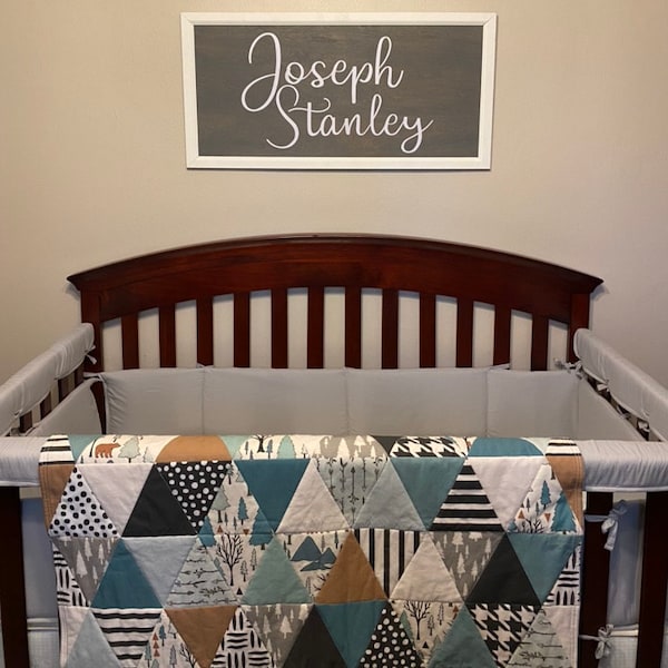 Autumn Pastel Triangles Baby Quilt Handmade, Woodland Baby Girl Nursery ...