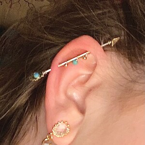 14g Burnished Gold Industrial Barbell Arrow With Stone Industrial ...