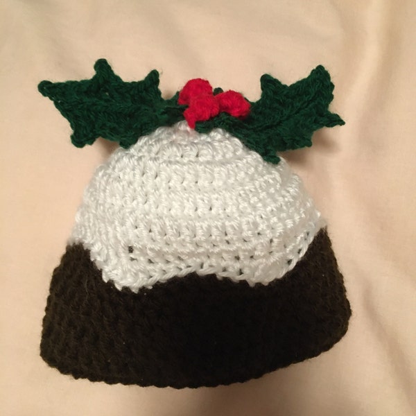 Christmas Pudding Beanie Hat Crochet Pattern With Holly Sprig and ...