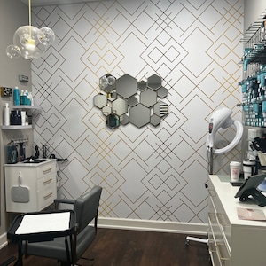 Art Deco Wallpaper Matt Gold Geometric Wall Mural Peel and Stick Self ...