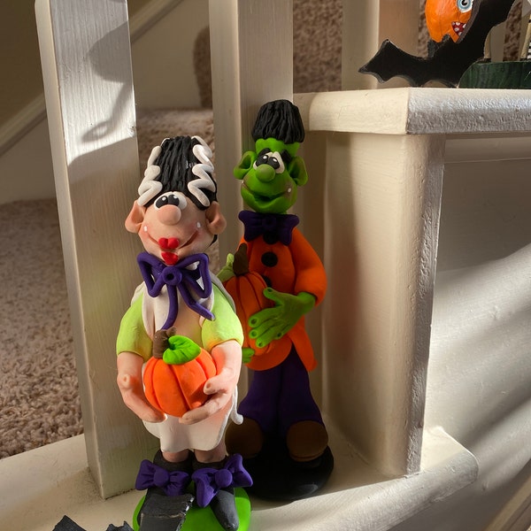 Handmade Halloween Busted Out Canvas Polymer Clay Black Cat Figurine ...