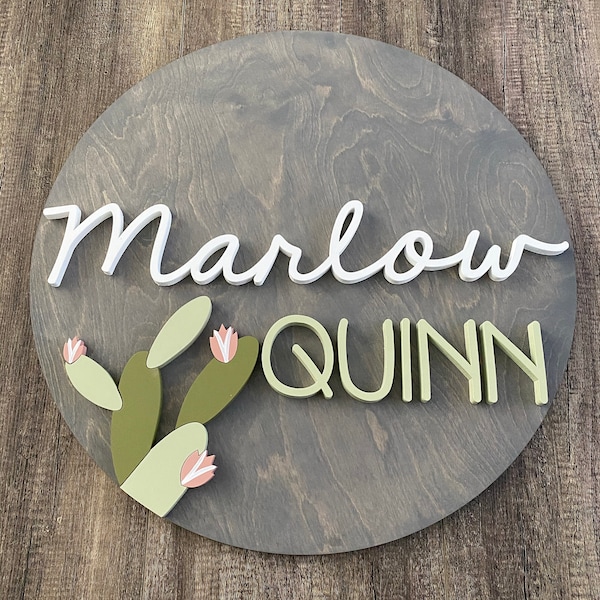 Wooden Name Sign Cactus | 3D Name Sign Wood | Cactus Nursery Decor ...
