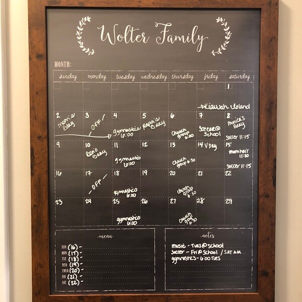 Personalized Calendar , Dry Erase Custom Chalkboard Calendar , Framed ...