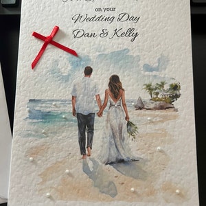 Personalised Beach Wedding Day Card, Luxury Handmade Bride and Groom ...