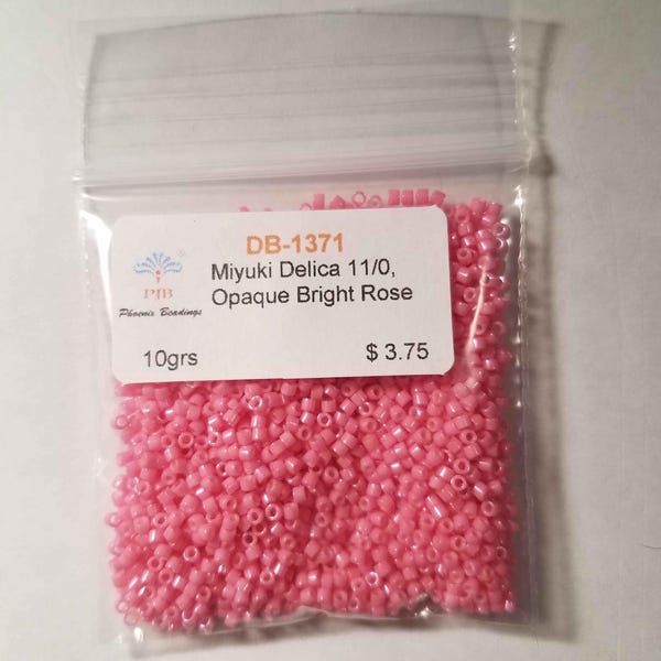 DB-1371 Miyuki Delica 11/0, Opaque Bright Rose, 5 - 20 Gram Seed Beads ...