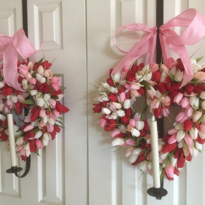 BESTSELLING Tulip Heart Wreath Valentines Day Wreath Red Heart Wreath ...