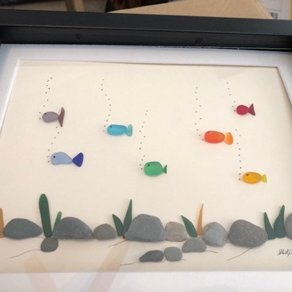 Sea Glass Art - Rainbow Fish - Seaglass Picture - Framed Handmade ...